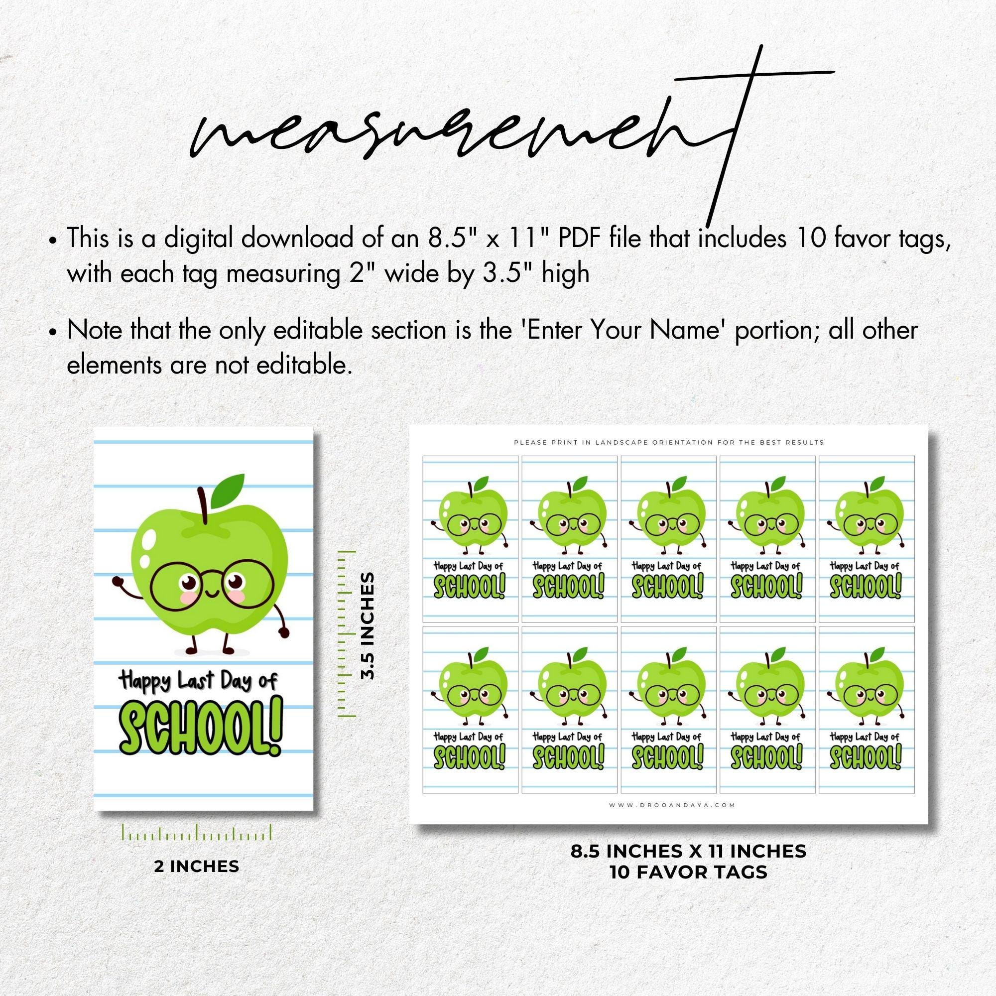 Printable Last Day of School Apple Gift Tags (PDF) - Etsy