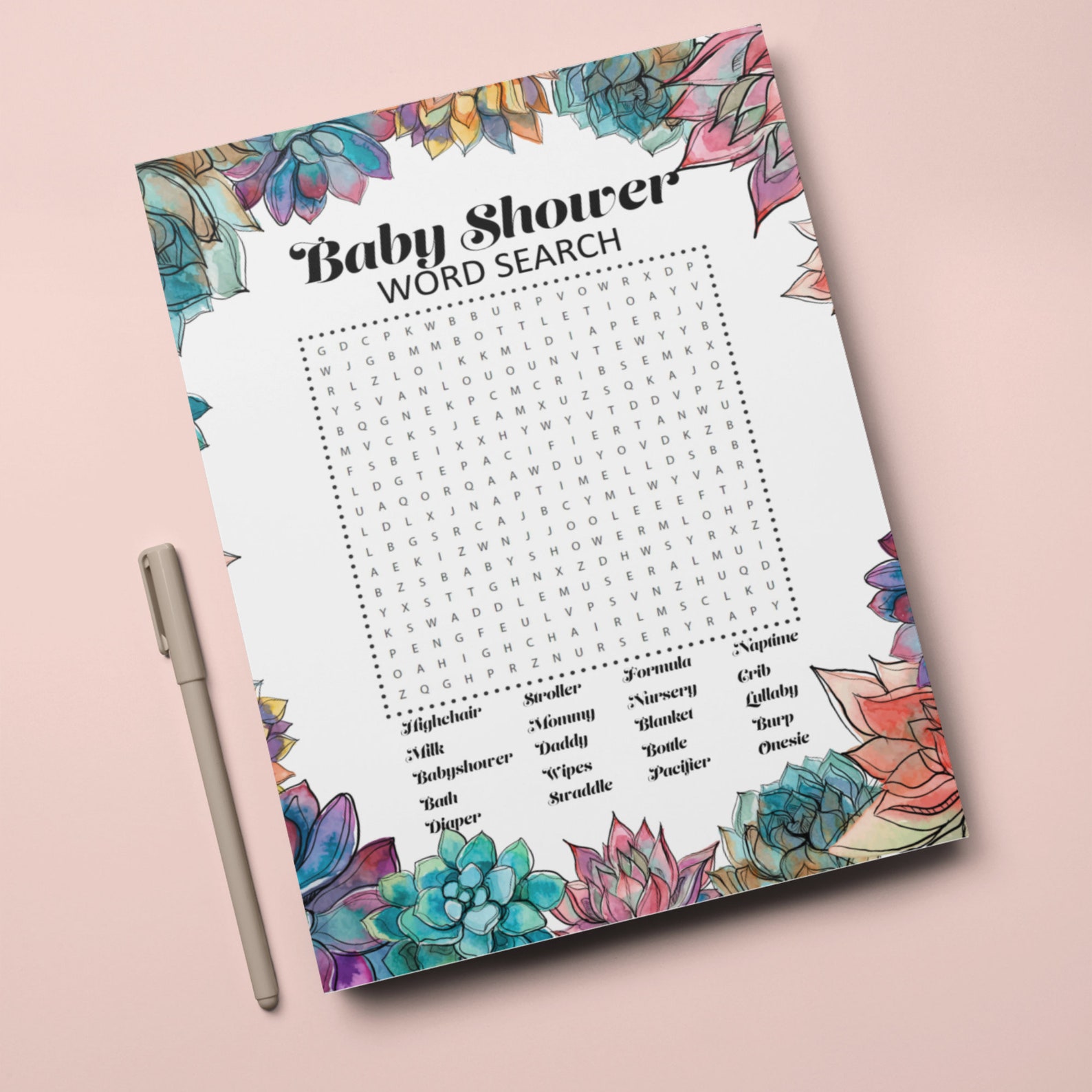 Baby Shower Word Search, Baby Shower Activity, Baby Shower Games, Baby ...