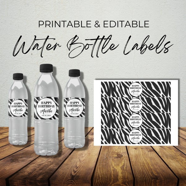 Zebra Water Bottle - Etsy