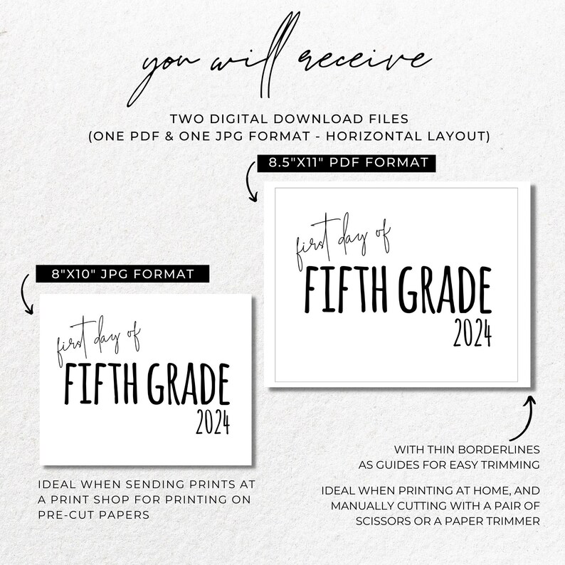 First Day of Fifth Grade 2024, Printable 8x10 Sign, Elementary School ...