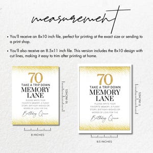 70th Birthday Memory Lane Sign: Gold Sparkle Party Decor (8x10 ...