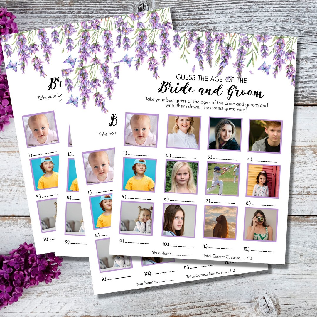 Purple Floral Wedding Game: Guess the Age (printable, Instant Download ...