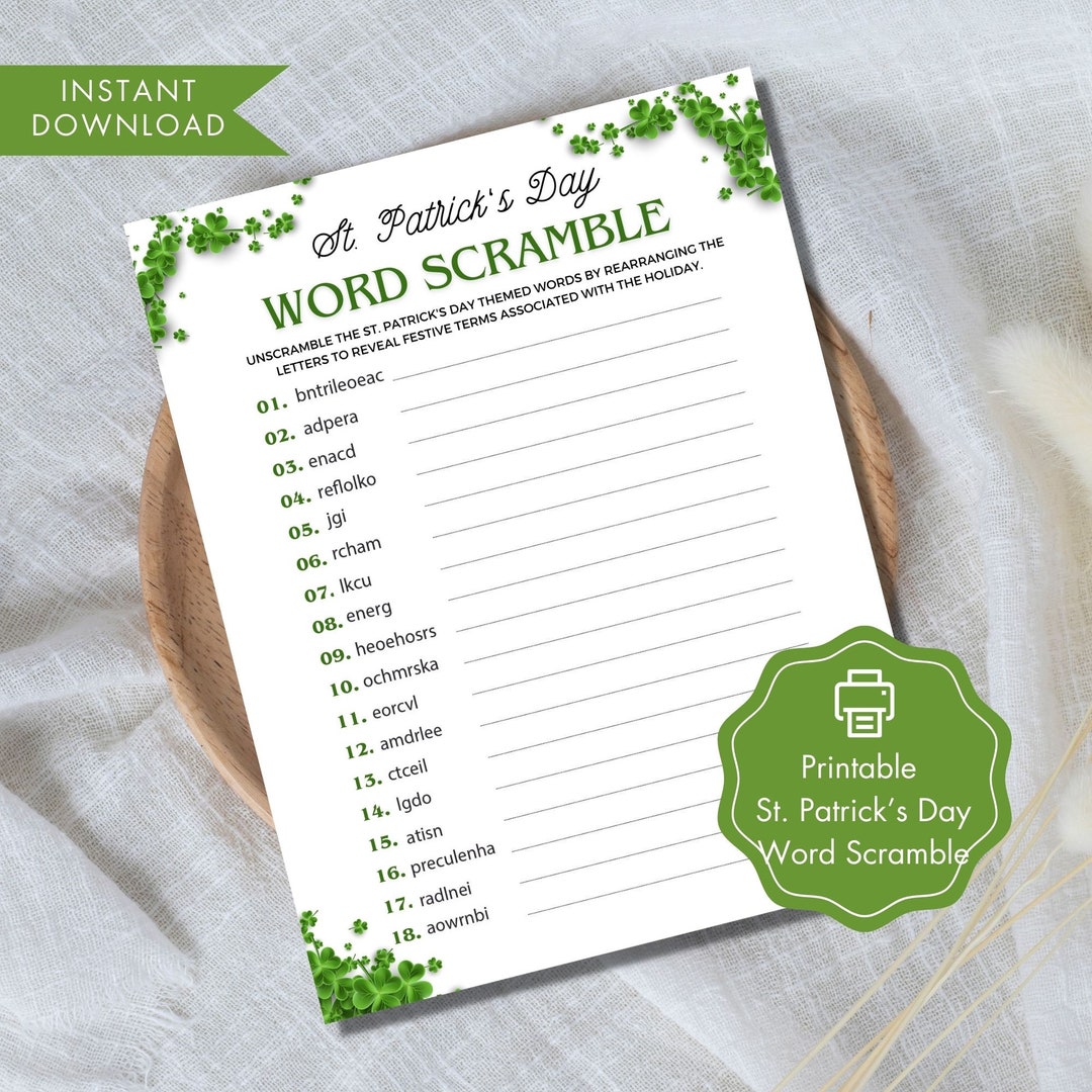 St. Patrick's Day Word Scramble Puzzle Game 8.5x11 Ready to Print, St ...