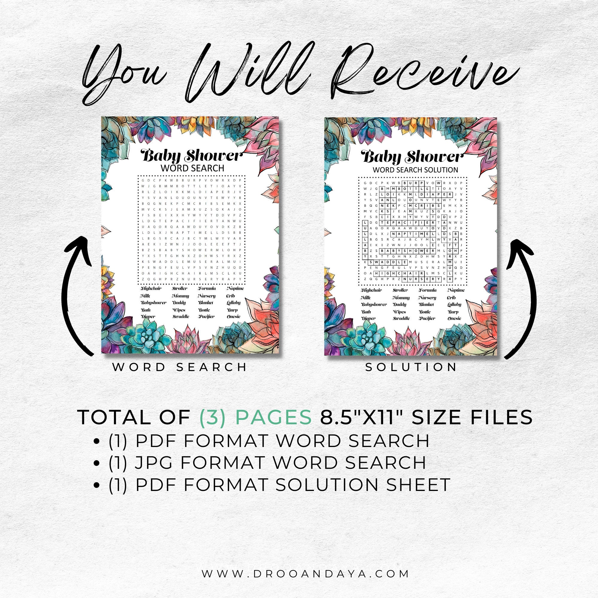 Baby Shower Word Search, Baby Shower Activity, Baby Shower Games, Baby ...