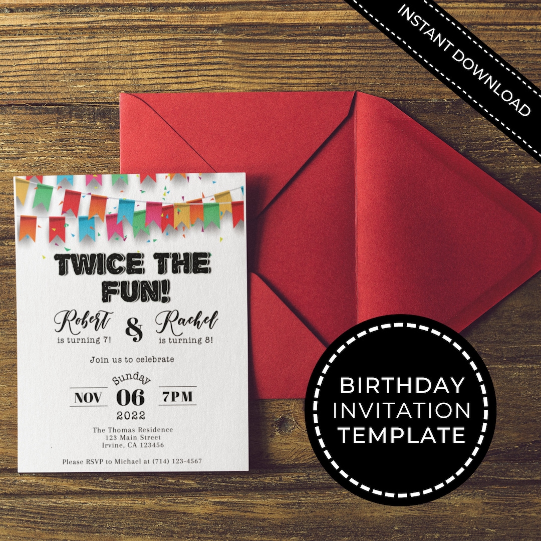 Double Celebration Birthday Invitation Template, Birthday Invitation ...