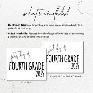 First Day Fourth Grade 2025 Sign: Minimalist Photo Prop (digital ...