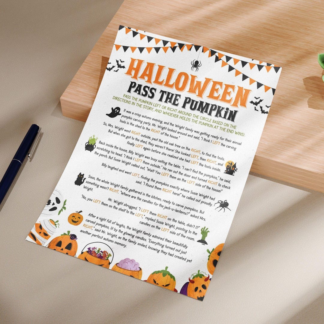 Pass the Pumpkin Left and Right Halloween Game Printable 8.5x11 | Fun ...