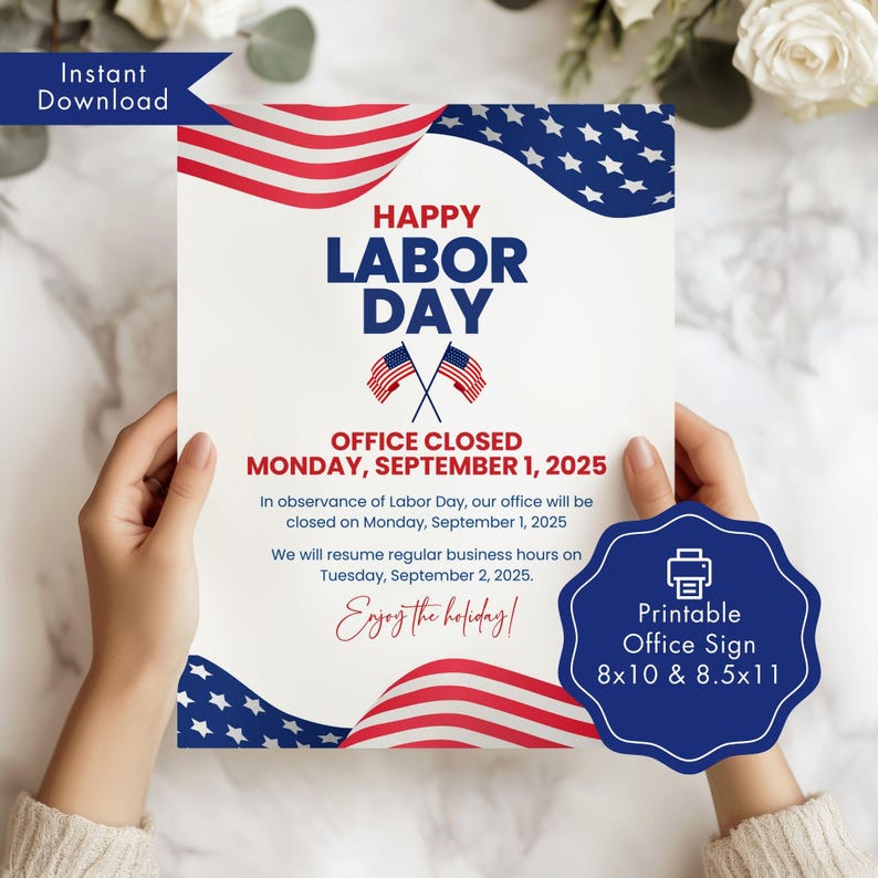 Labor Day Office Closure Sign: Printable Business Holiday Decor ...
