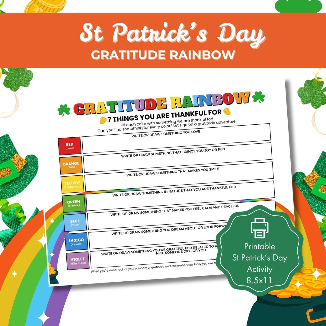 St. Patrick's Day Rainbow Gratitude Printable for Kids | 8.5x11 JPG ...
