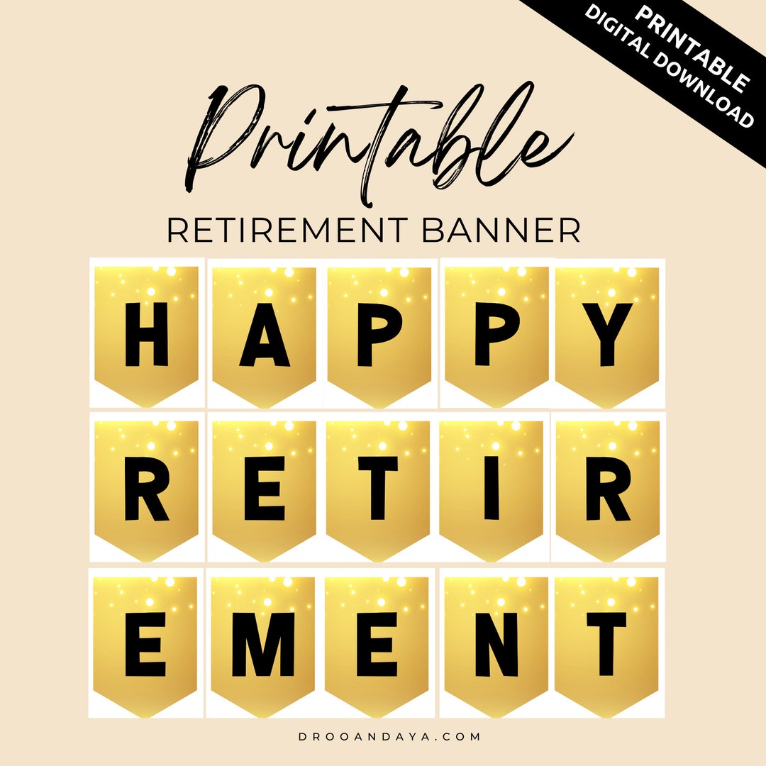 Happy Retirement Banner: Black and Gold Party Decor (PDF Printable) - Etsy