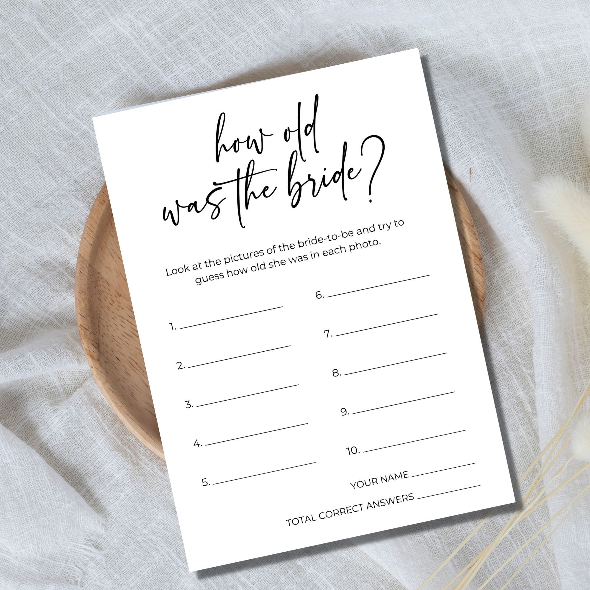 Guess the Bride's Age Bridal Shower Game (digital Download) - Etsy