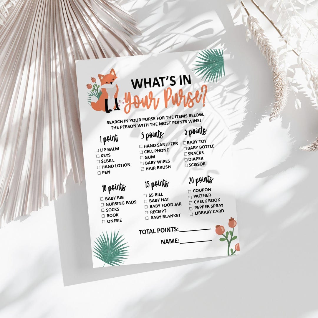 Baby Shower Game Digital Download | What’s in Your Purse Game | Fun ...