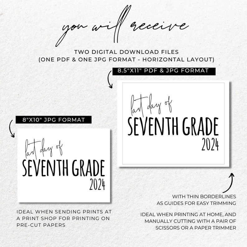 First Day of Seventh Grade 2024, Printable 8x10 Sign, Elementary School ...