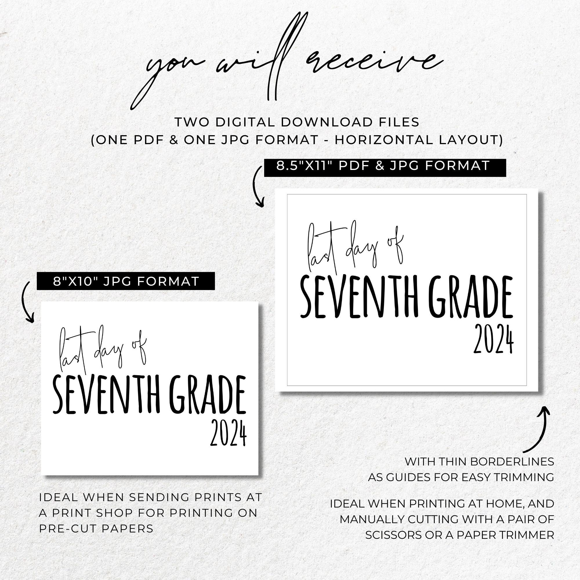 First Day of Seventh Grade 2024, Printable 8x10 Sign, Elementary School ...