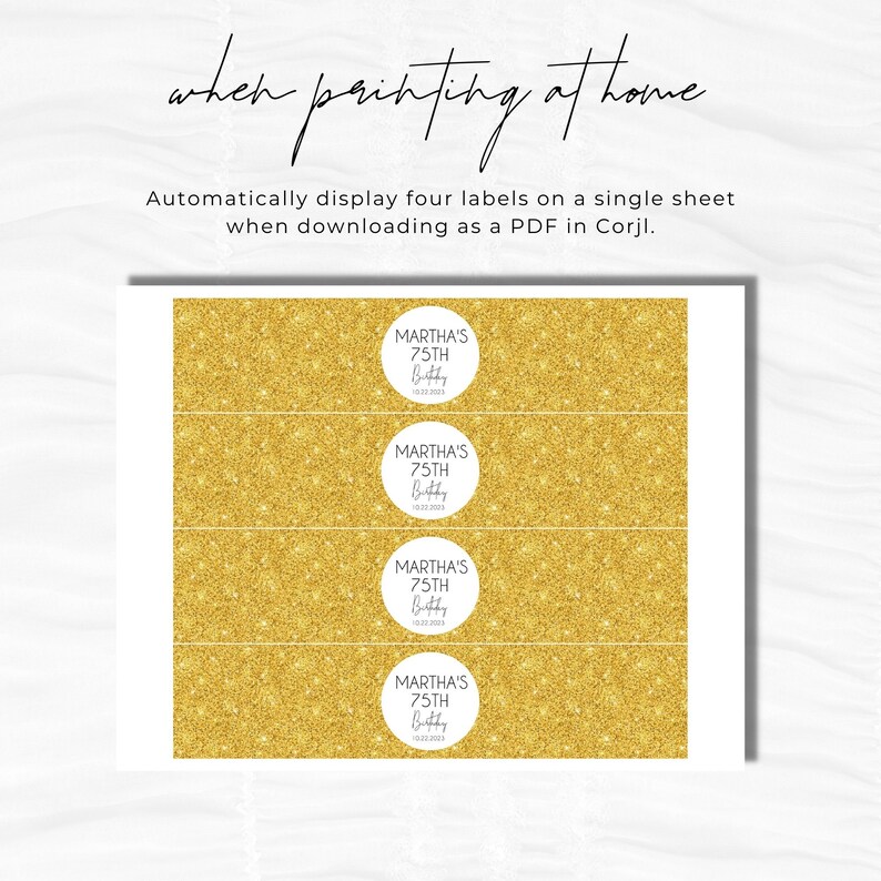 Birthday Water Bottle Label Gold Glitter Template, DIY Birthday Label ...