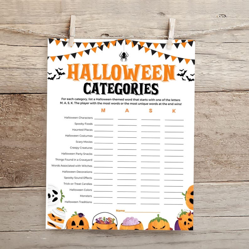 Halloween Categories Game Printable – Fun and Spooky Word Challenge for ...