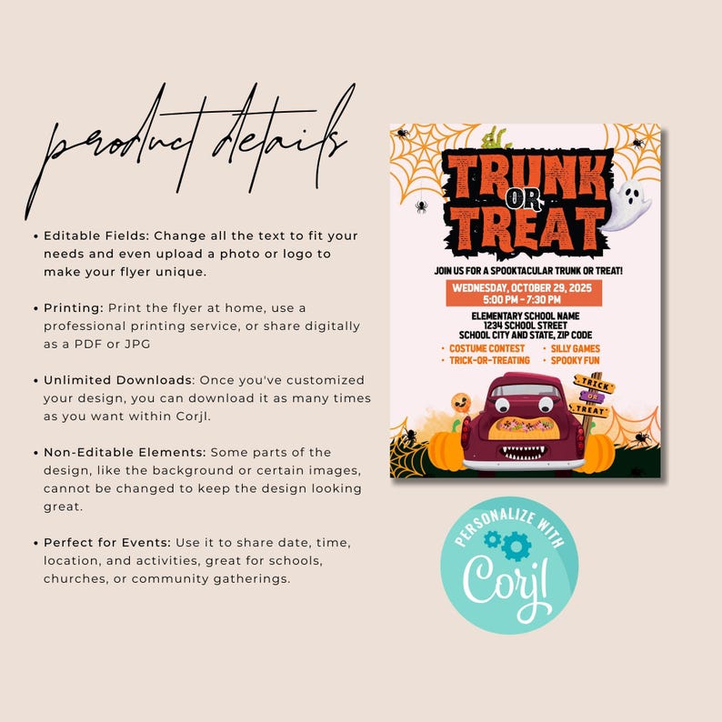 Editable Trunk or Treat Flyer: Halloween Fall Festival Poster (digital ...