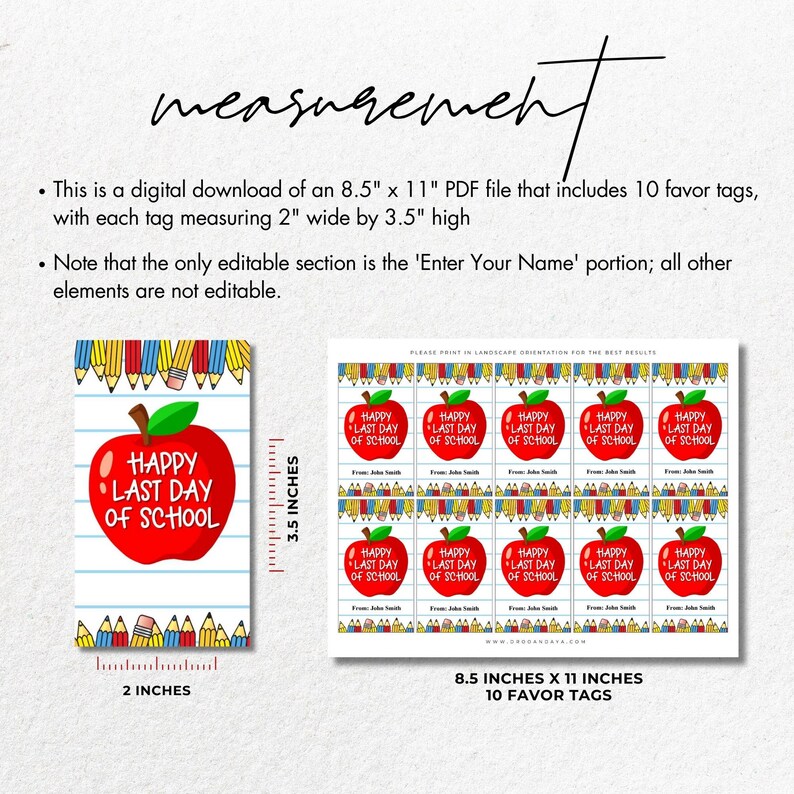Happy Last Day of School Favor Tags | Printable Teacher Gift Tags ...