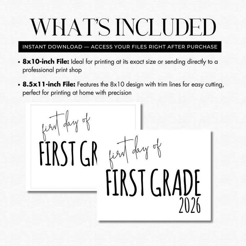 First Day of First Grade 2026 Printable Sign, Minimalist School Photo ...