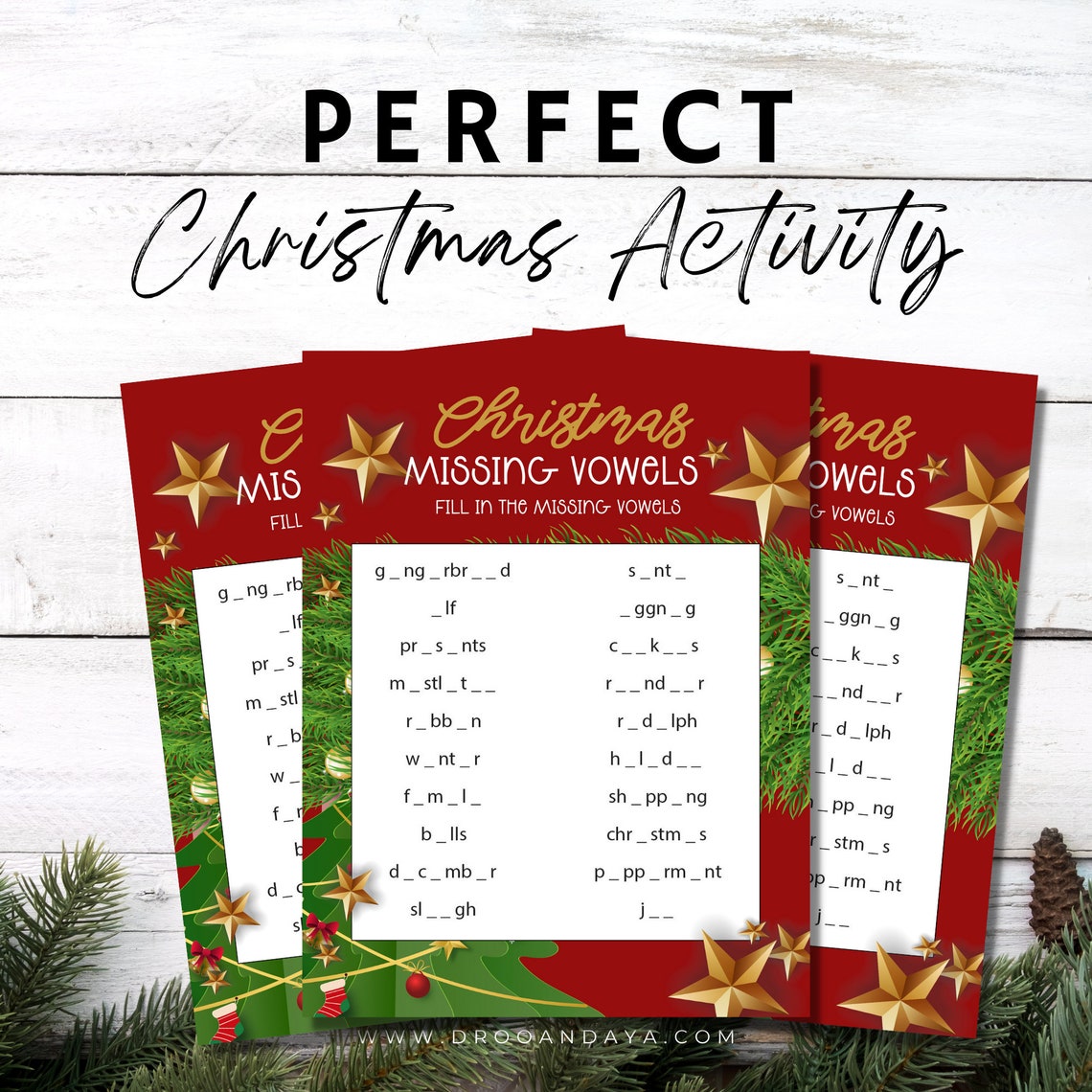 Christmas Missing Vowels Game: Printable Holiday Puzzle (digital ...