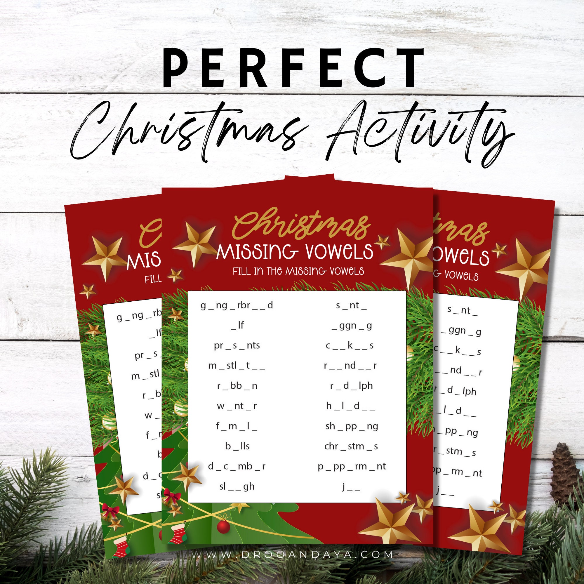 Christmas Missing Vowels Game: Printable Holiday Puzzle (digital ...