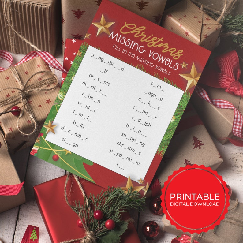 Christmas Missing Vowels Game: Printable Holiday Puzzle (digital ...