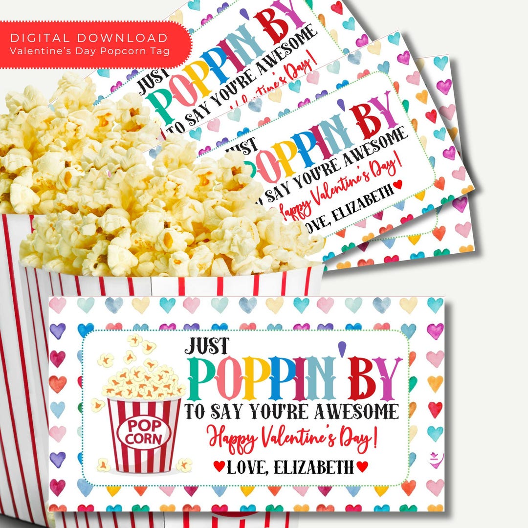 Editable Valentine's Day Popcorn Treat Tag: Printable Corjl Template ...