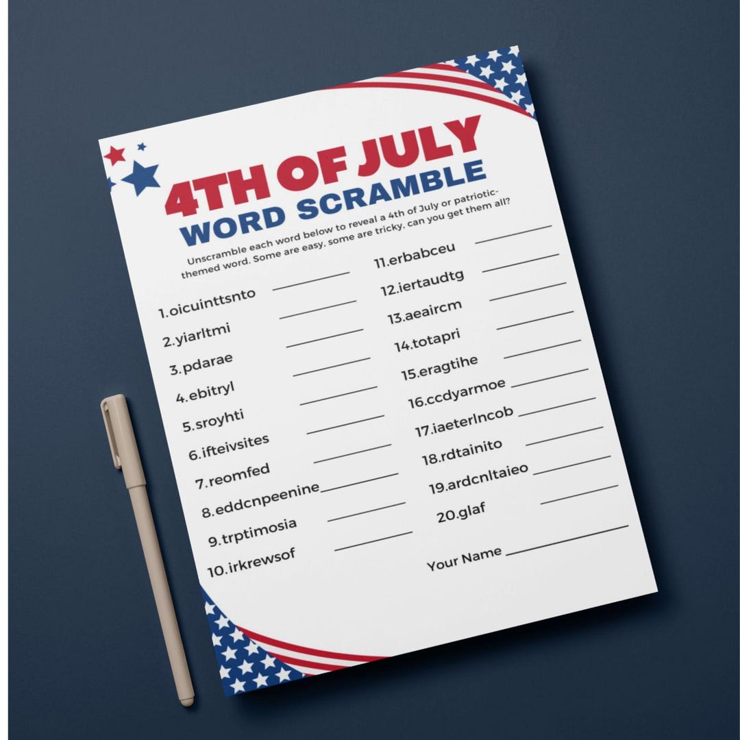 4th of July Word Scramble Game: Patriotic Party Activity (PDF & JPG ...