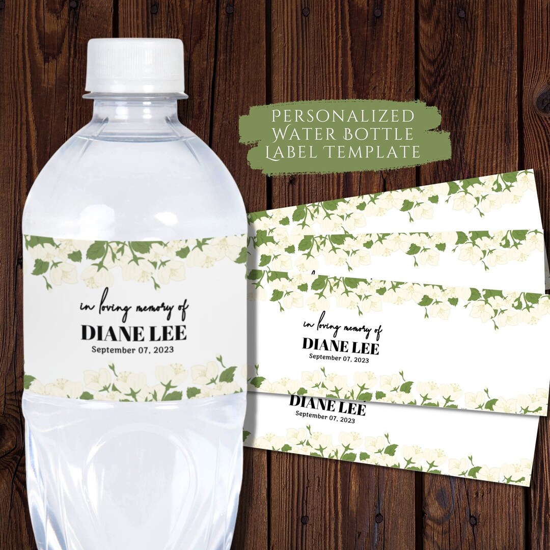 Floral Funeral Water Bottle Label Template: Custom Memorial (digital ...