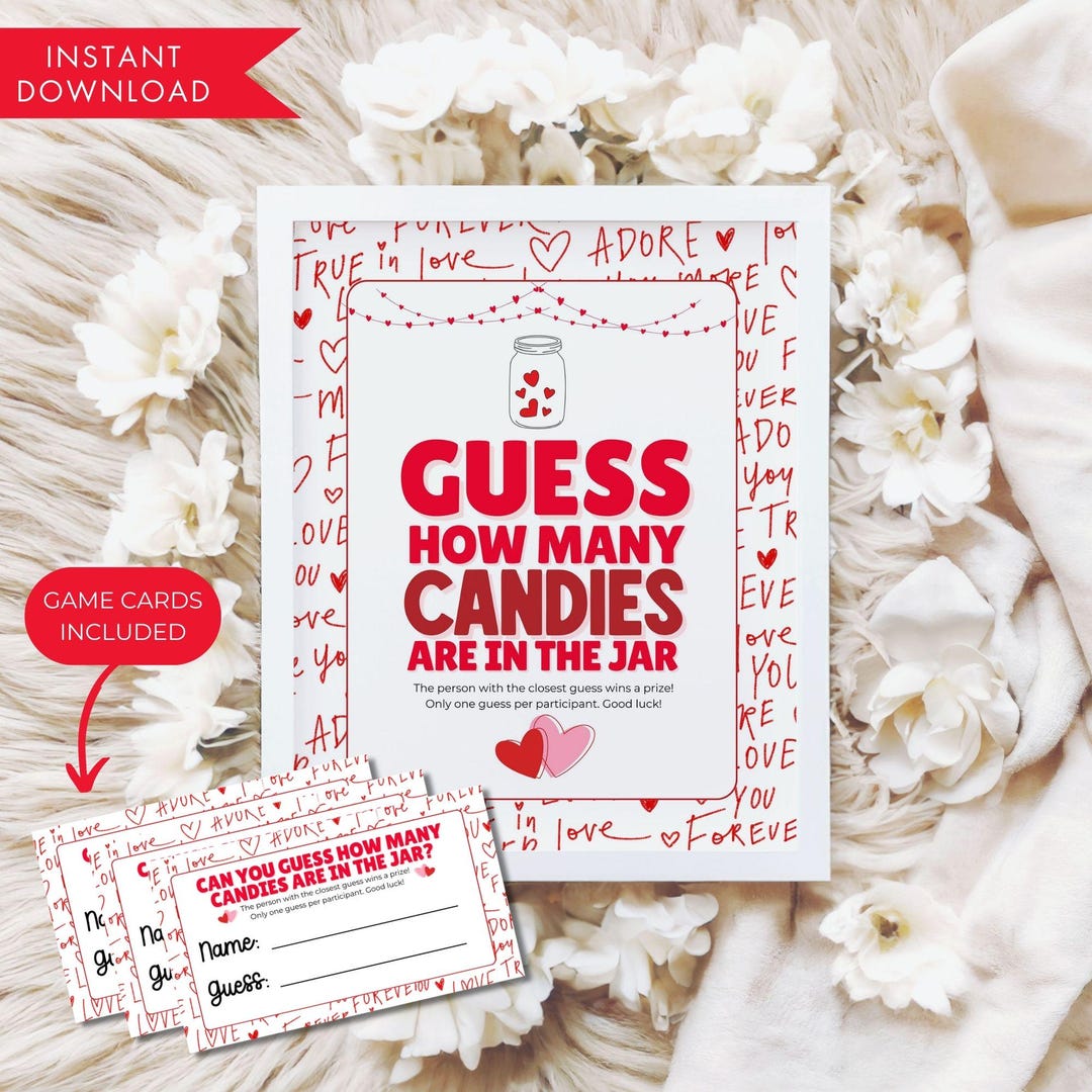 Valentine's Day Guess the Candy Game: 8x10 Printable Sign & Cards ...