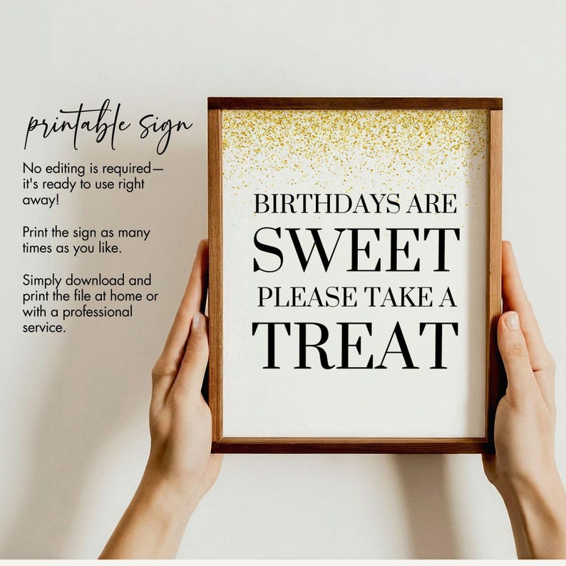 Birthday Treat Table Sign: Gold Confetti Decor (8x10 Printable) - Etsy