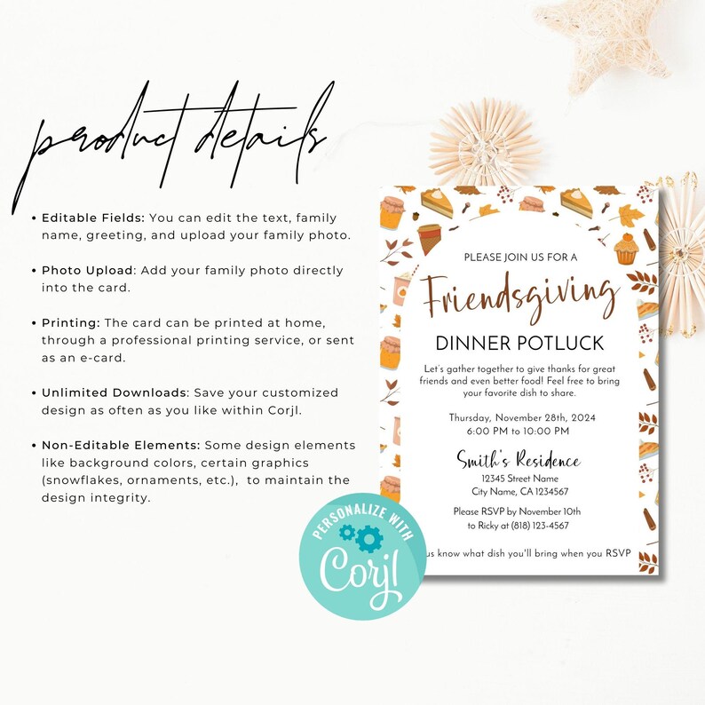 Editable Friendsgiving Invitation | Thanksgiving Potluck Dinner Invite ...