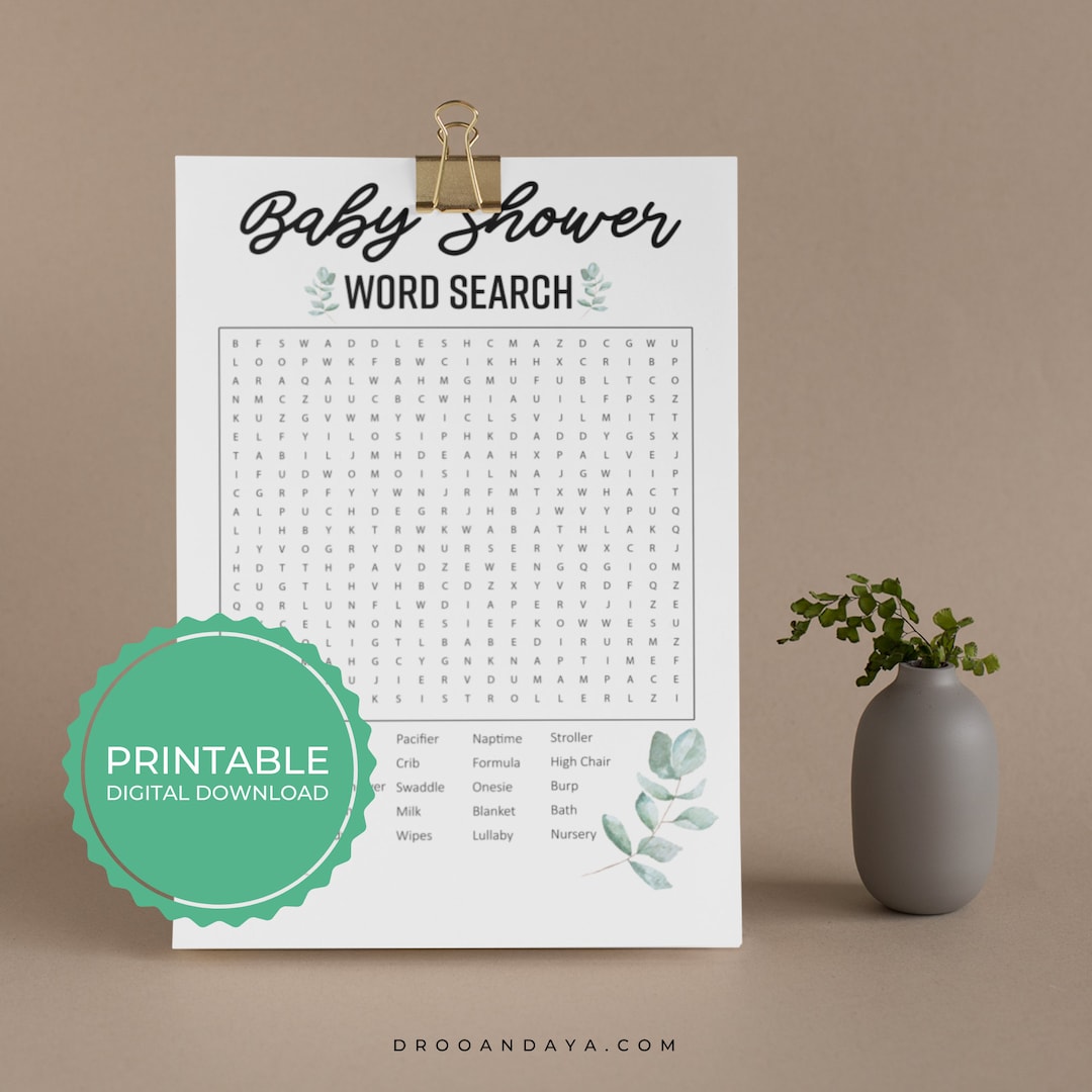 Baby Shower Word Search Game, Baby Shower Activity, Instant Download ...