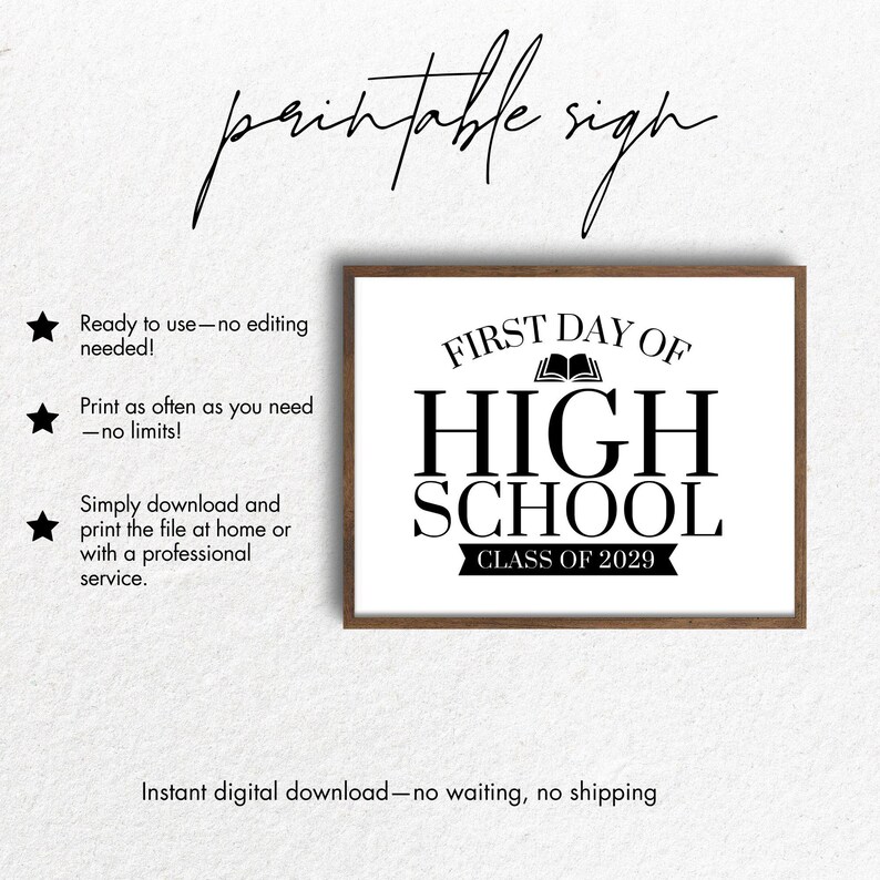 First Day of High School Sign: Class of 2029 Photo Prop (digital ...