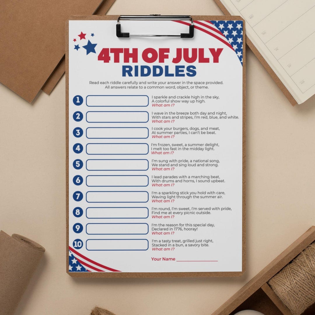 4th of July Riddles Game Printable PDF JPG, Fun Independence Day ...
