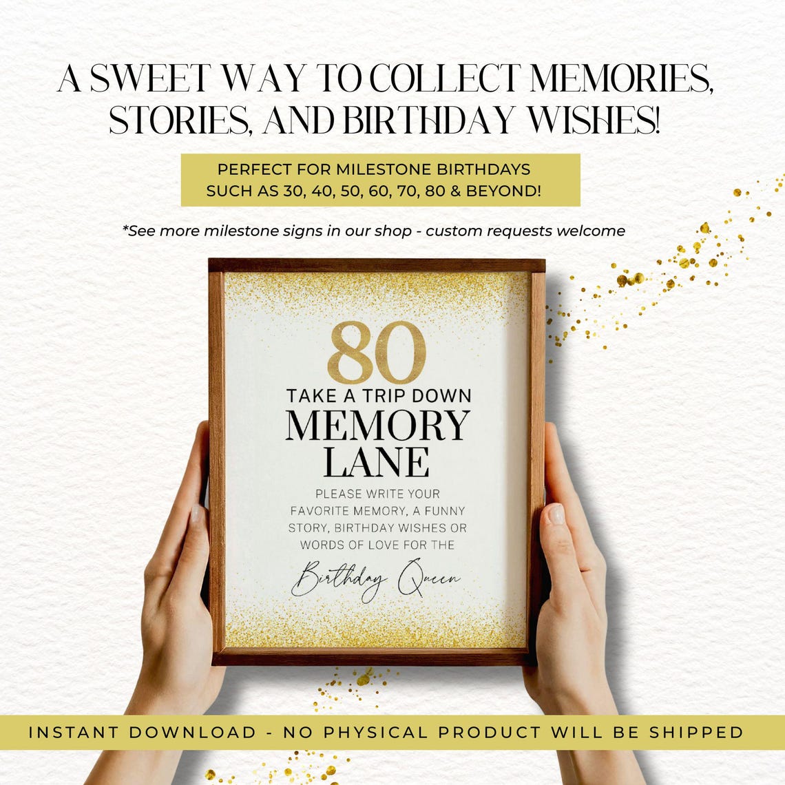 80th Birthday Memory Lane Sign: Gold Guest Book Alternative (digital ...