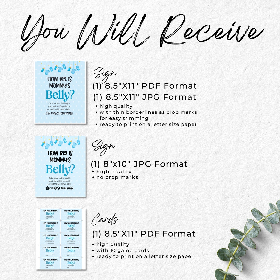 Blue Printable How Big is Mommy's Belly Sign and Cards, Guess the Belly ...