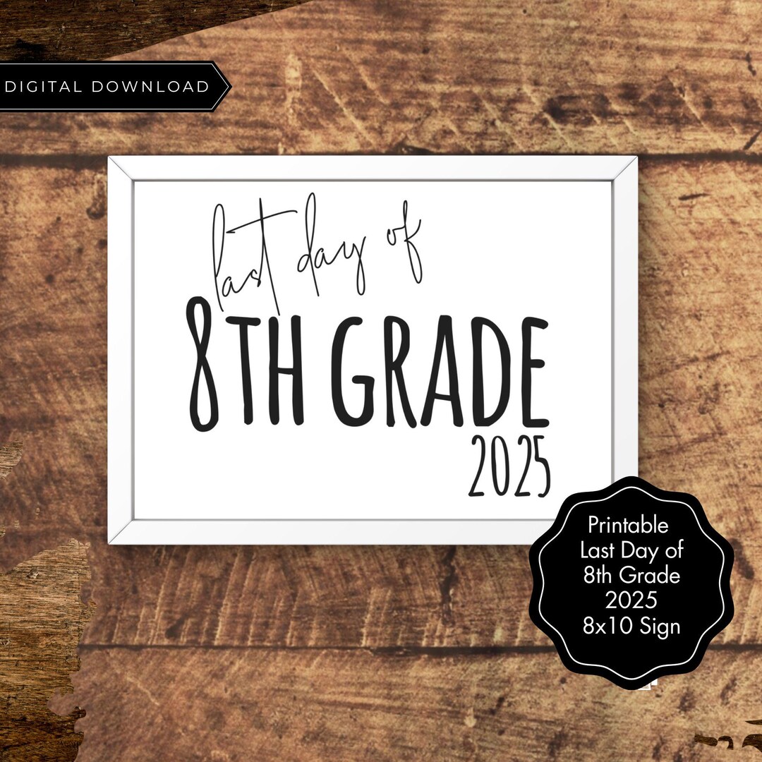 Last Day of Eighth Grade 2025 Sign - Minimalist 8th Grade Graduation ...