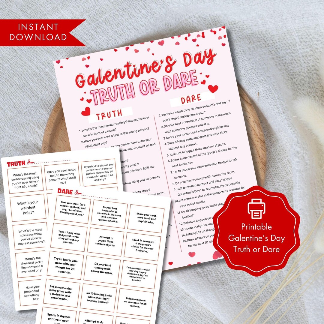 Galentine’s Day Truth or Dare Printable Game, Fun Party Activity for ...
