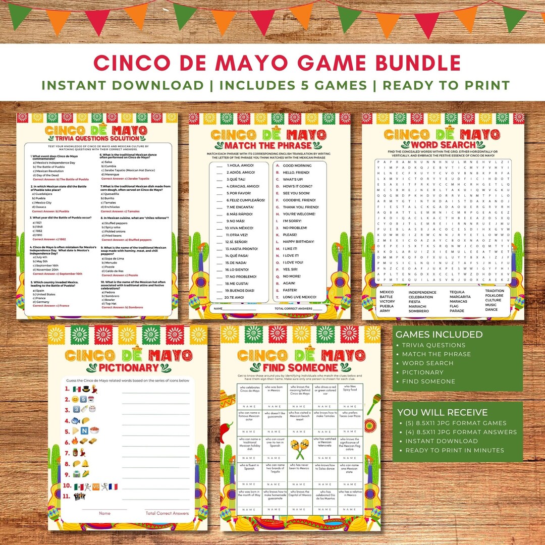 Cinco De Mayo Game Bundle: Printable Office Party Games (PDF) - Etsy