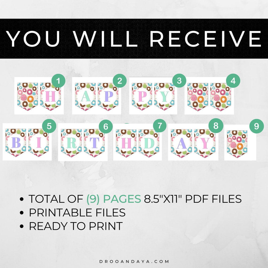 Donut Theme Printable Happy Birthday Banner for a Donut Party Birthday ...