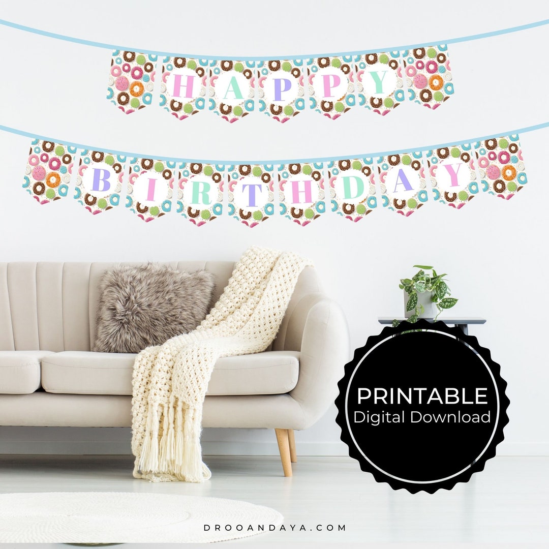 Donut Theme Printable Happy Birthday Banner for a Donut Party Birthday ...
