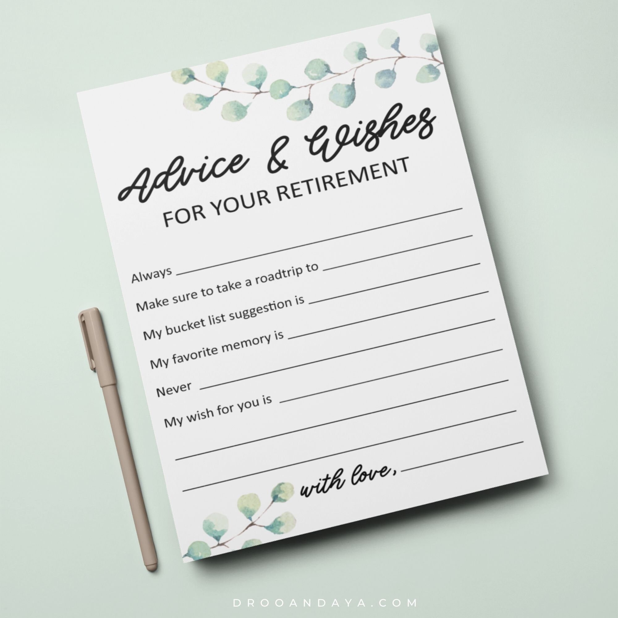 Advice and Wishes for a Retirement Party, Advice Cards, Retirement ...