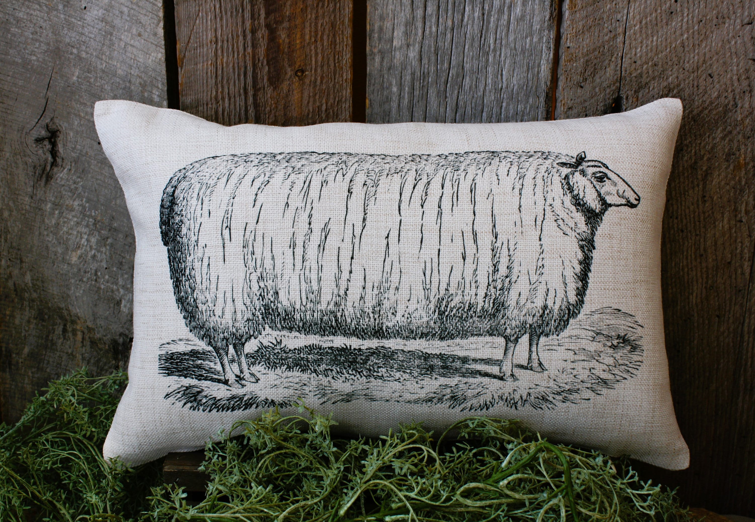 French Country Sheep Pillow: Linen Farmhouse Decor (12x18") - Etsy