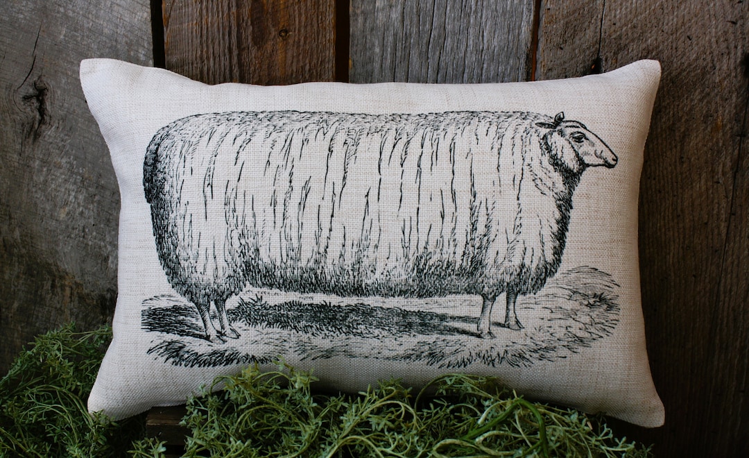 French Country Sheep Pillow, Sheep Decor, French Vintage Sheep, Farmhouse Decor, Sheep Country ...