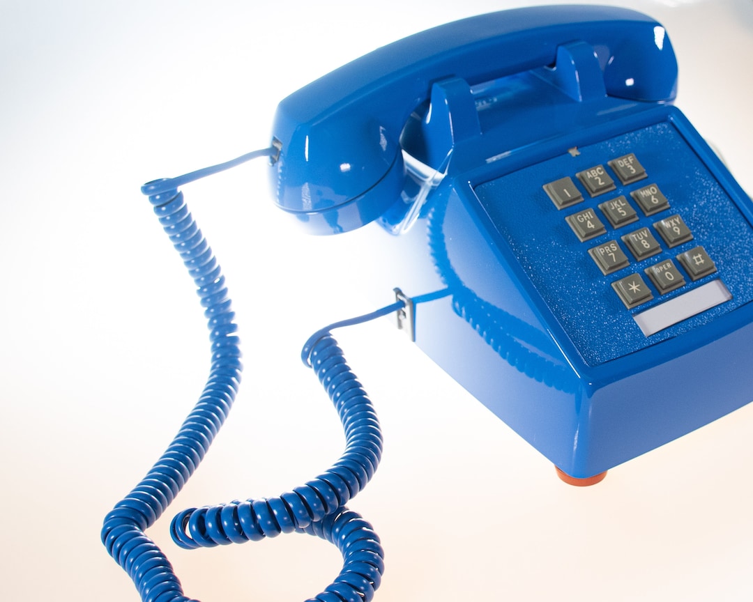Vintage Push Buttons Phone in BLUE Glossy Finish With BLUE Coiled Cord ...