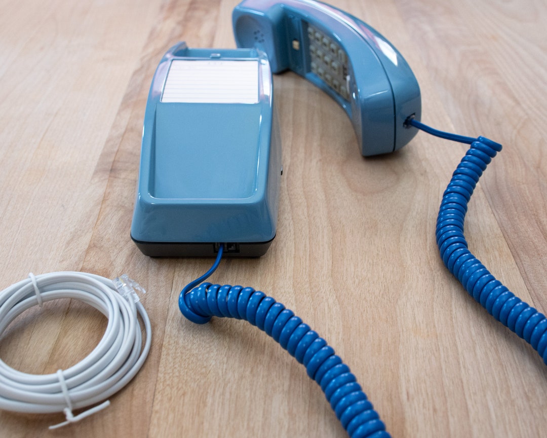 Vintage Compact Push Buttons Phone Mount on Wall Blue Tone Mode ...