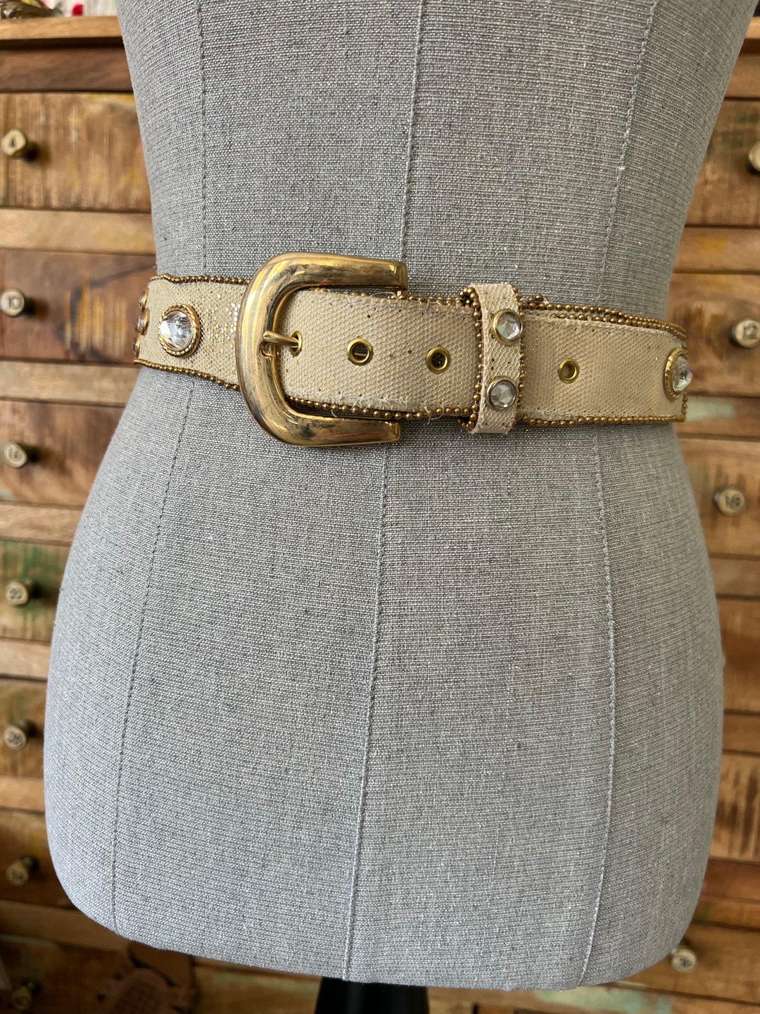Elite Fresno California Beige/gold Sparkle Rhinestone Fancy Belt - Etsy