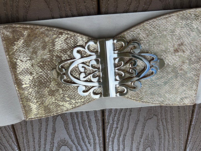 Vintage Bebe Gold Iridescent Snake Print Wide Waist Belt - Etsy