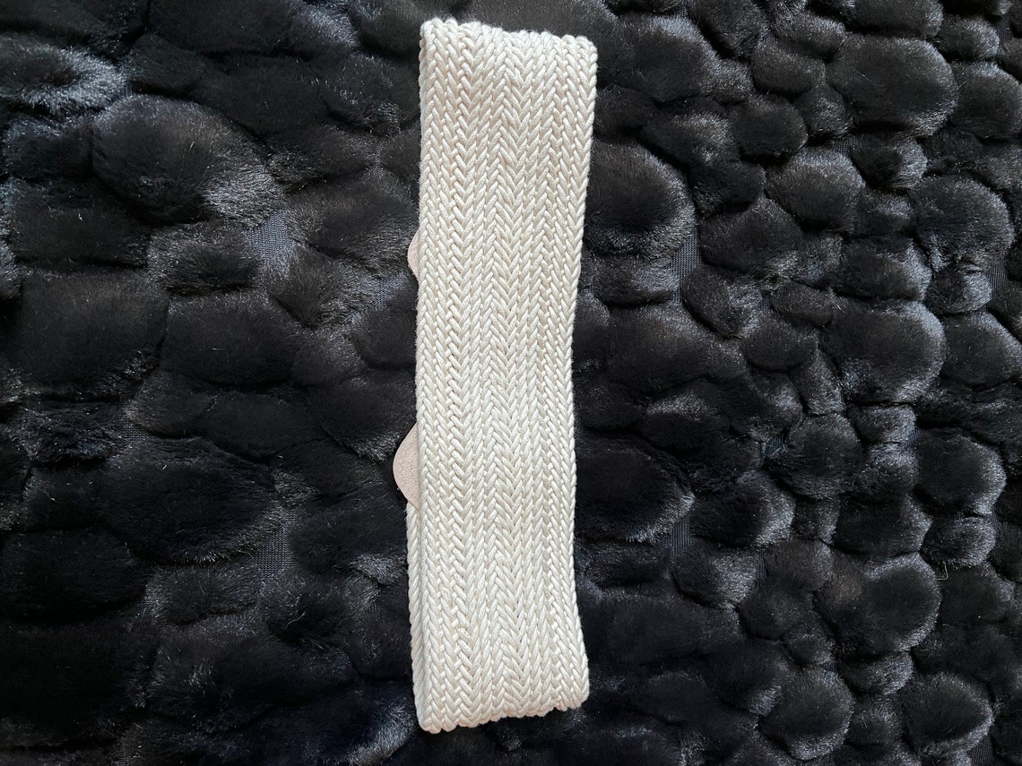 Off-white Wide Woven Waist Belt With Faux Leather Accent & Silver ...